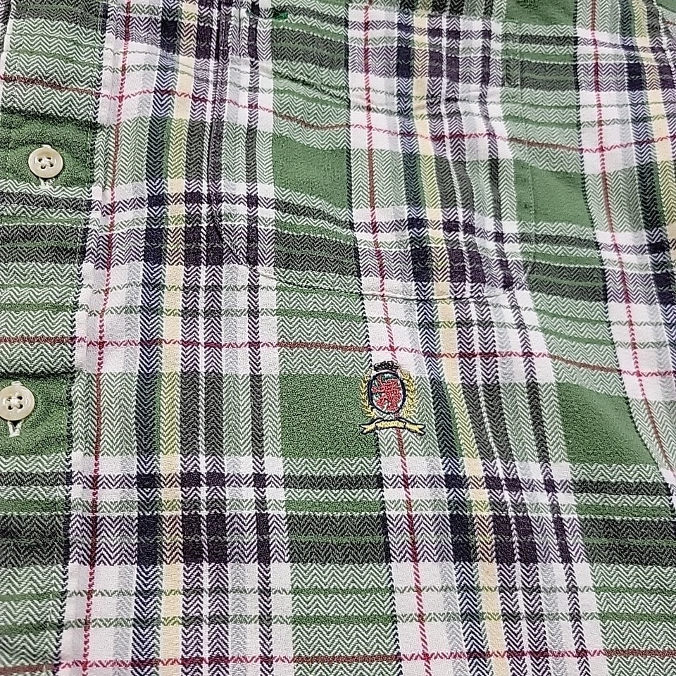 Tommy Hilfiger Flannel Shirt Mens Large Plaid Crest Long Sleeve Button ...