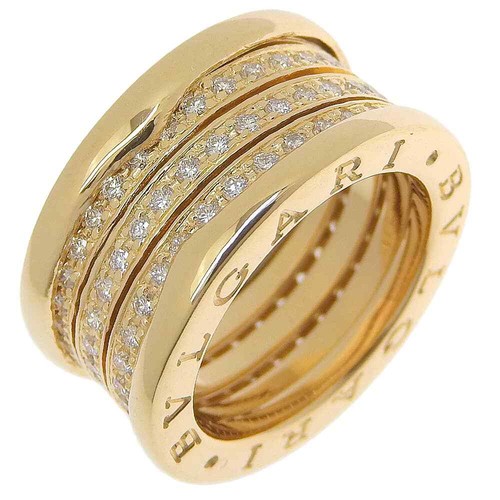BVLGARI B-Zero1 full diamond Ring Be zero one 3 bands K18 yellow gold ...