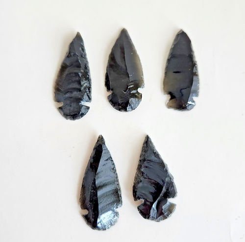 Lot of 5 Handcrafted Black Obsidian Arrowheads – 1.5” Each, 19g Total ...