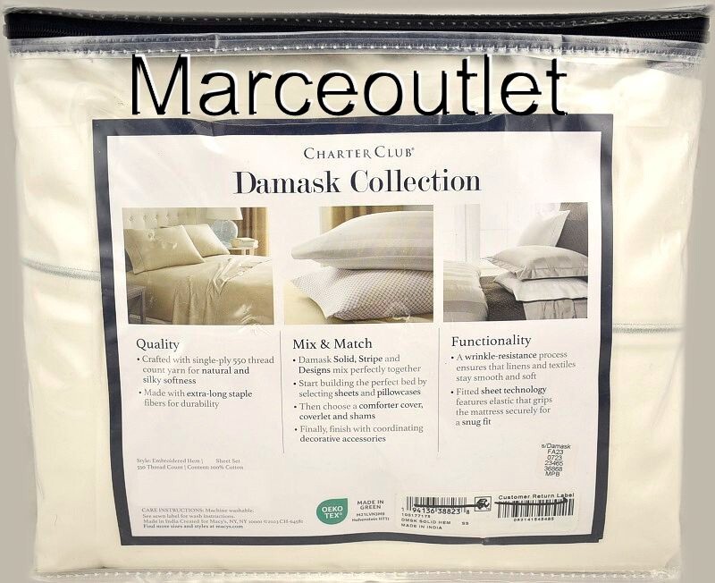 Charter Club Damask Embroidered Hem 550 TC FULL Sheet Set Smoke Gray | eBay