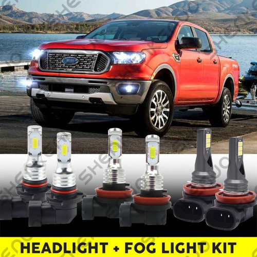 For Ford Ranger 2019 2020 - 6000K Bulbs COB LED Headlights + Fog Lights ...
