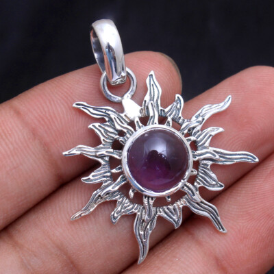 Amethyst Gemstone Solar Eclipse Pendant 925 sterling Silver Handmade ...