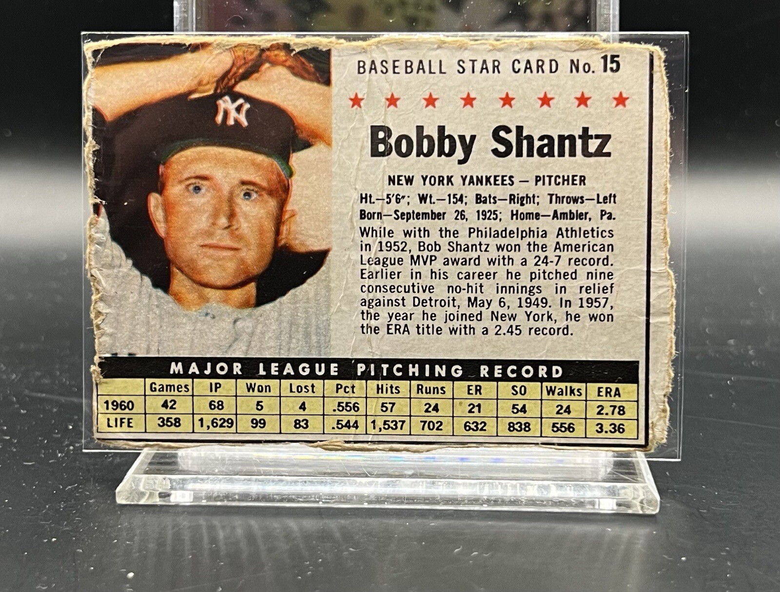 1961 Post Cereal # 15 Bobby Shantz New York Yankees Damage Miscut | eBay