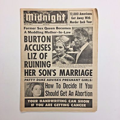 Midnight Magazine Tabloid Newspaper 1971 Elizabeth Taylor Richard ...