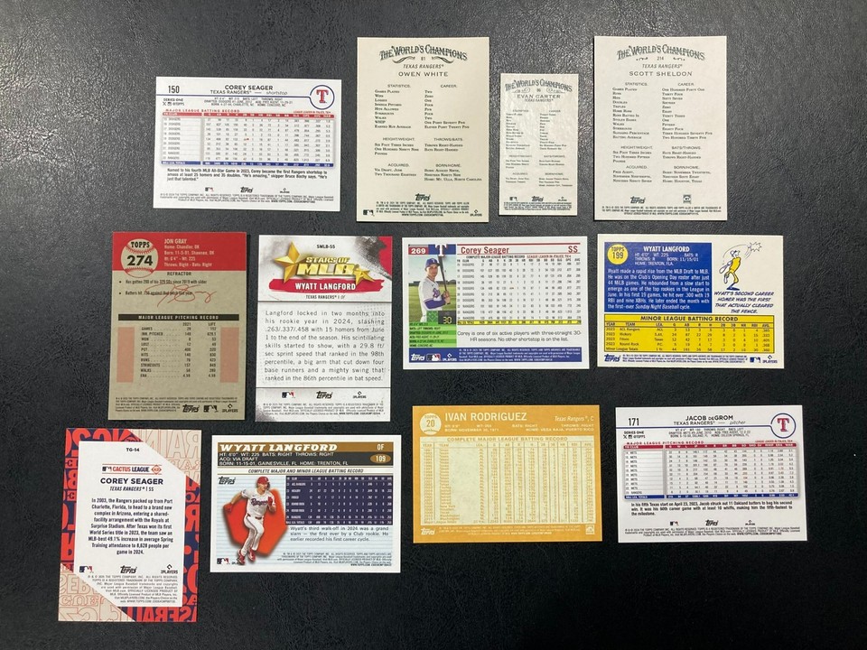 Texas Rangers lot of 12 w/ Seager, Langford RC foil, A&G Mini Chrome ...