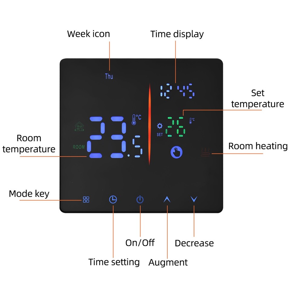 Digital Thermostat Full Touch Manual & Auto Mode for Home Water Heating ...