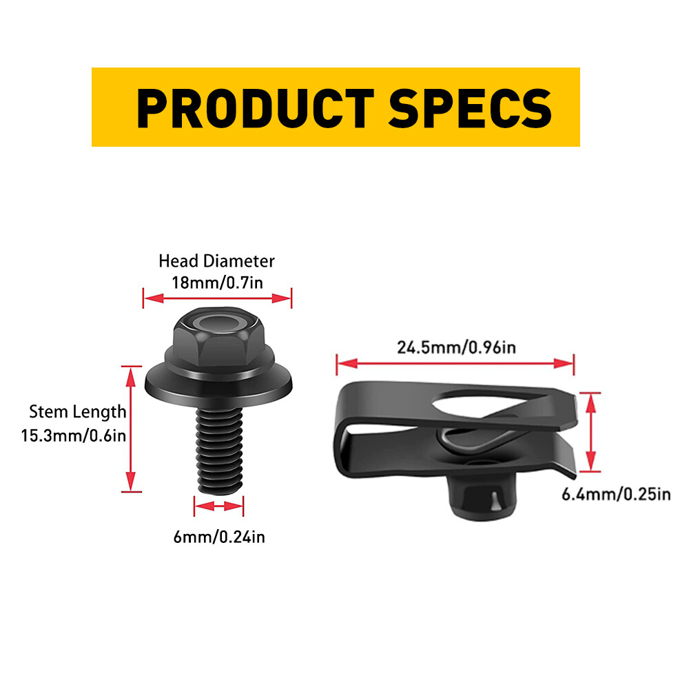 Clips M6-1.0 thread Bolts M6-1.0x20mm long 10mm hex Truck Body Bolts U ...