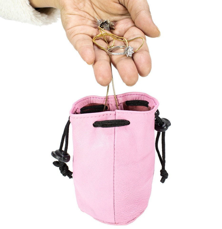 Soft Leather Round Drawstring Pouch Coin Soft Women Wrist Multiple ...