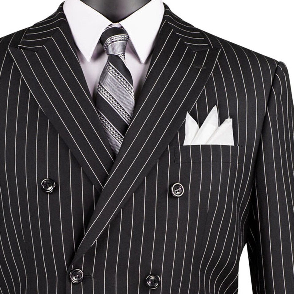 VINCI Men's Pinstripe Double-Breasted 6-Button Suit - 38S-62L, 8 Colors ...