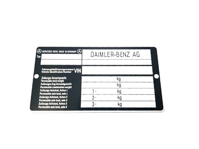 Mercedes Benz Data Plate Nameplate Fahrzeug Identifizierungsnummer | eBay