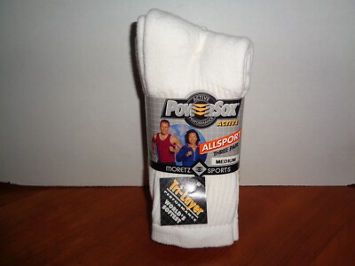 Active Powersox Crew Socks 3 Pair White Medium, Shoe Size Men 4-8.5 ...