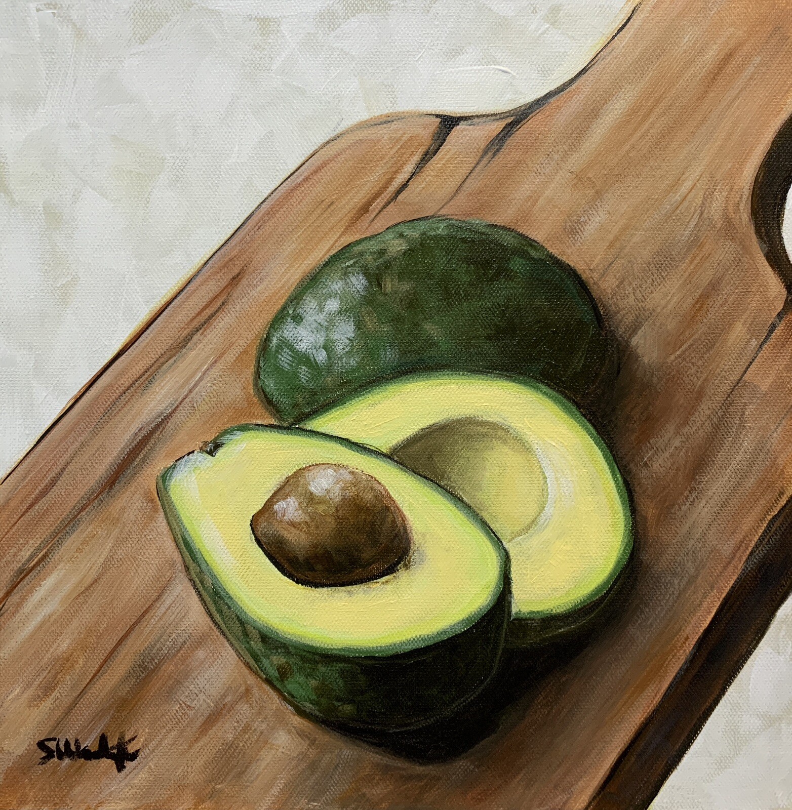 “Two Avocados”- Original Acrylic Painting on Stretched Canvas/ Sides ...