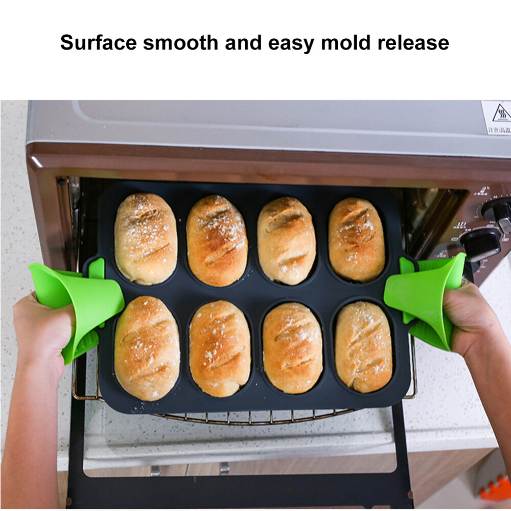 French Bread Baking Tray Silicone 8 Roll Mold Baguette Tray Bakery Pan ...