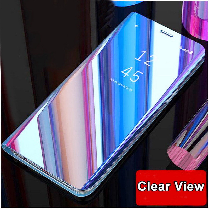 Luxury Mirror Plating Clear View Flip Folio Phone Case Slim Hard PC ...