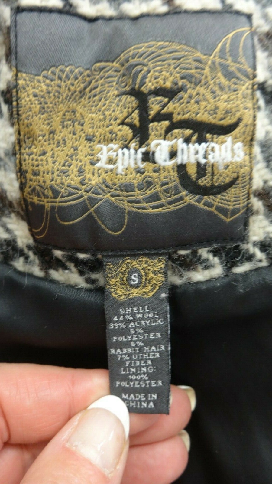 EPIC THREADS GIRL'S WOOL BLEND HOUNDSTOOTH TWEED COAT JACKET SIZE S (7 ...