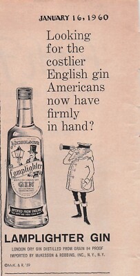 Lamplighter Gin London Dry Nautical Cartoon Ship Captain 3x6" Vtg Print ...