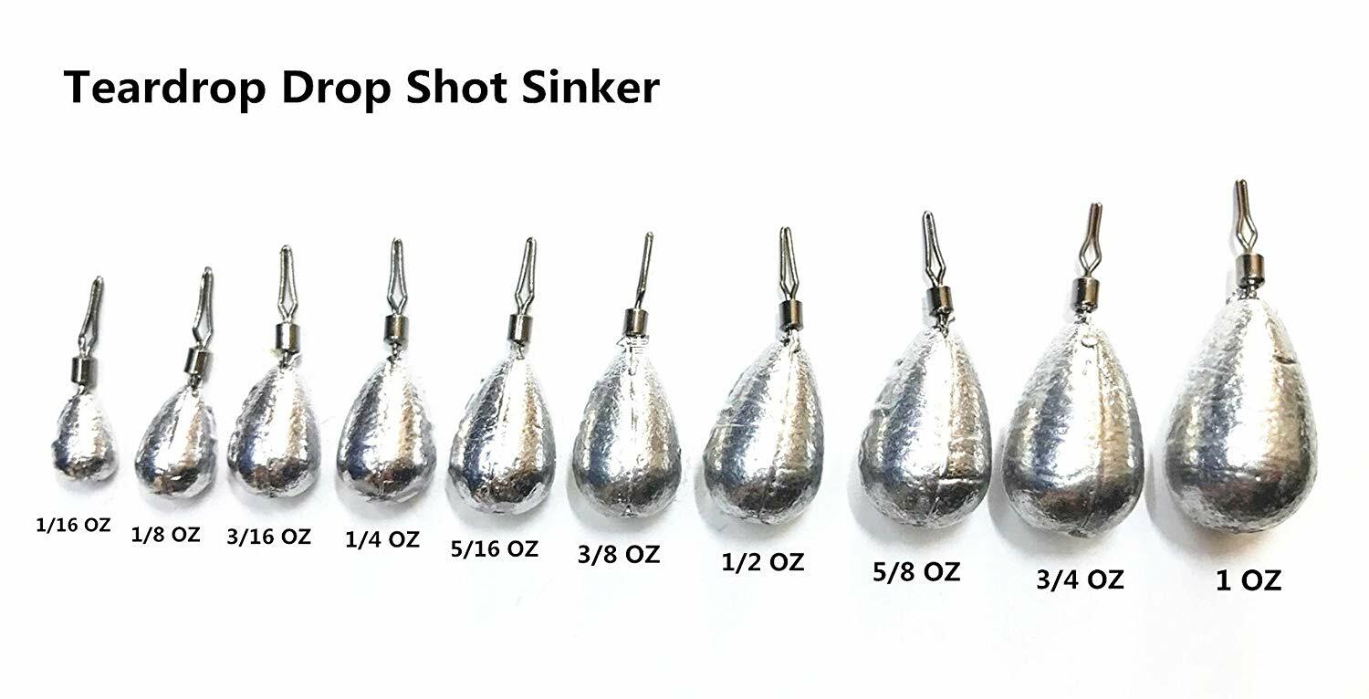 10 Pcs Teardrop Drop Shot Sinker Fishing Sinkers in Various Weight ...