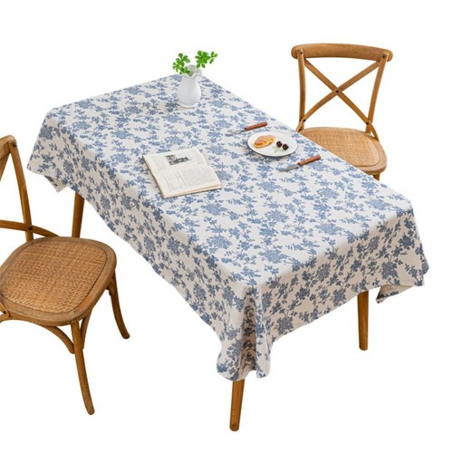 Blue Small Round Table Cloth Cotton Linen Blue Printed Tablecloth Home ...