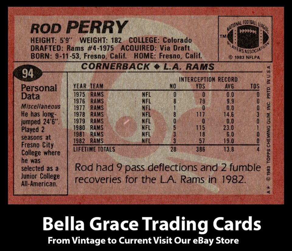1983 Topps Rod Perry #94 Los Angeles Rams NFL Football | eBay