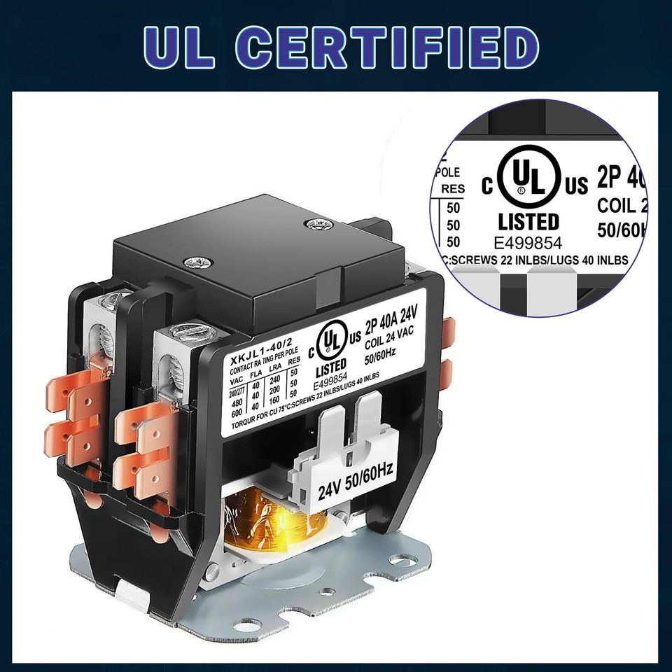 HVAC Motor Contactor, 24V 40 Amp Coil 2 Pole Replacement Relays ...