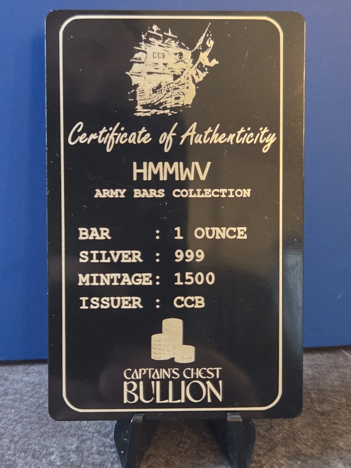 2024 1oz Silver- The Army Bars : “HMMWV” U.S. Military Weaponized ...