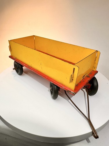 Rare Vintage 4 wheel Metal Utility Trailer 6" Yellow Red Movable front ...