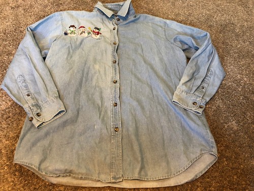 Vintage Denim Shirt Jerzees XL Snowmen Snowman Winter Long Sleeve ...