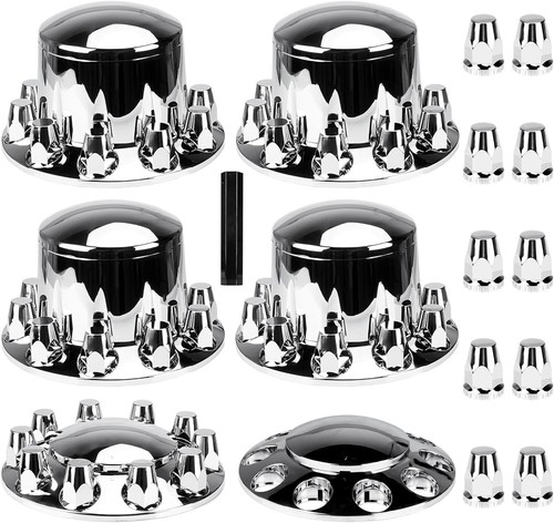 Chrome Hub Cover Semi Truck Wheel Kit Axle Cover 2 Front & 4 Rear | eBay