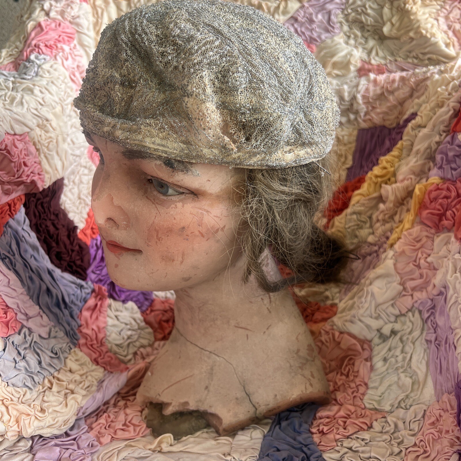 Vintage 1930s Silver Hand Beaded Juliette Cap Mesh Ha… - Gem