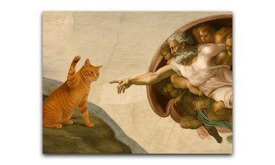 Funny Cat Art Parody of Michelangelo - Adam, Poster Print, Wall Art ...
