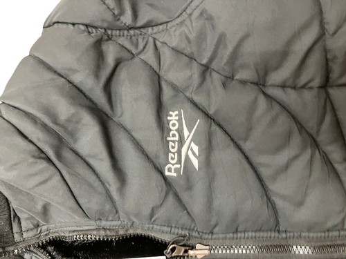 Retro Reebok Black Puffer Jacket Hooded Warm Quilted Coat - Size M 40 ...