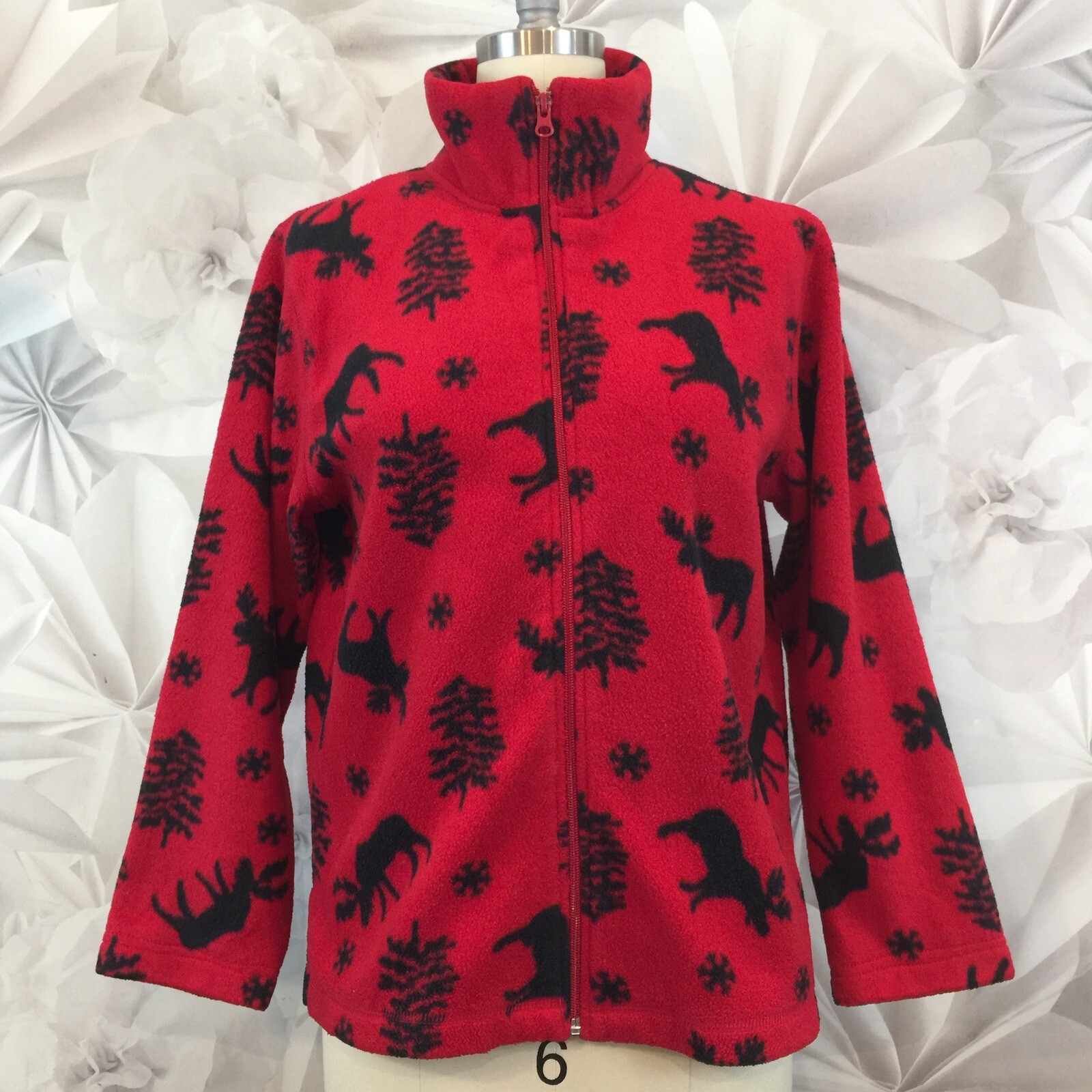 Ugly Christmas Jacket Womens Diagonal Fleece Moose Cabin Red Black Full ...