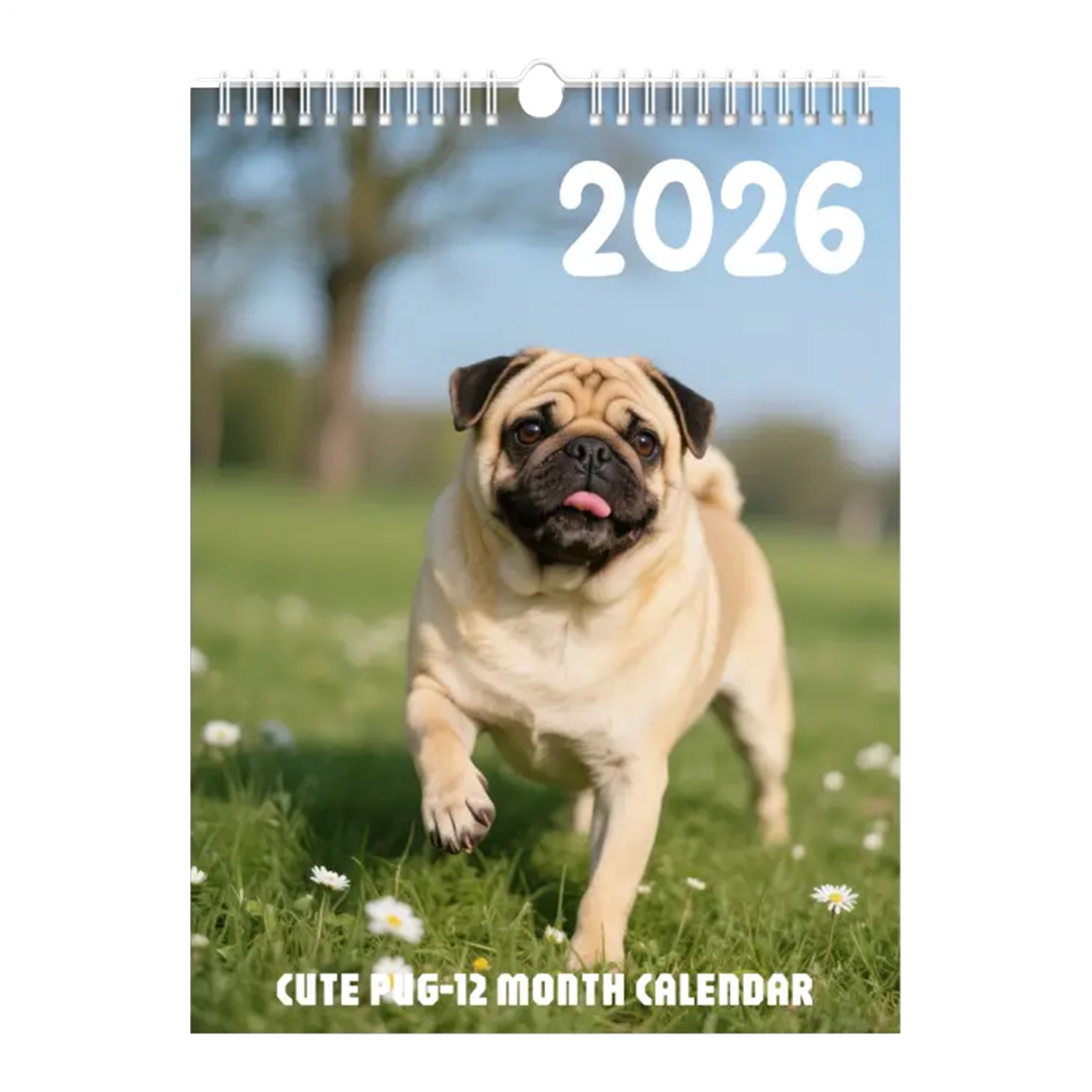 Cute Pugs With Ball Dog Calendar 2026 12 Month To View Funny Dog ...