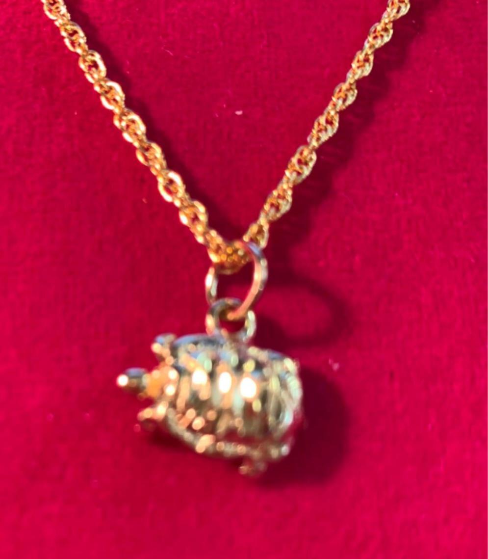14KT GOLD PLATED CUTE TURTLE DIAMOND CUT CHARM & 16" ROPE CHAIN SET ...