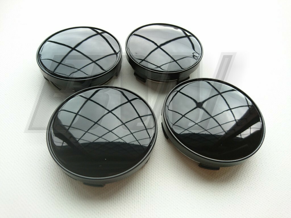 4x 60MM ALLOY WHEEL CENTRE CAPS HIGH GLOSS BLACK FINISH UNIVERSAL ...