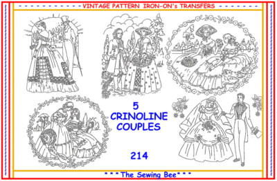 214 - 5 Crinoline Lady - Ladies Embroidery IRON-ON Transfers Patterns ...
