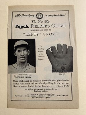 Lefty Grove Reach Fielder’s Gloves Philadelphia A’s 1931 Baseball 4X6 ...
