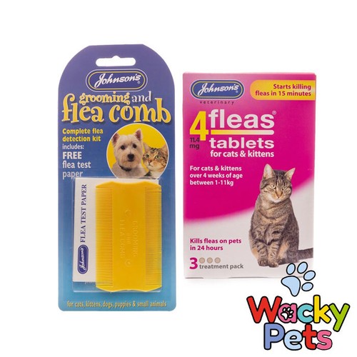 CAT FLEA TABLETS & COMB SET Johnson's 4fleas. 3 Tab Pack + JOHNSON'S ...