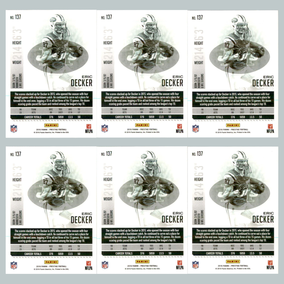 Eric Decker Lot 6 Football Cards 2016 Panini Prestige Xtra Points ...