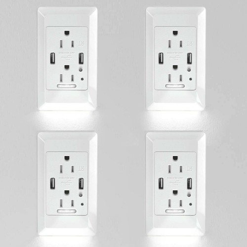 4Packs Dual USB Outlet Wall Receptacle 15Amp with LED Night Lights On ...