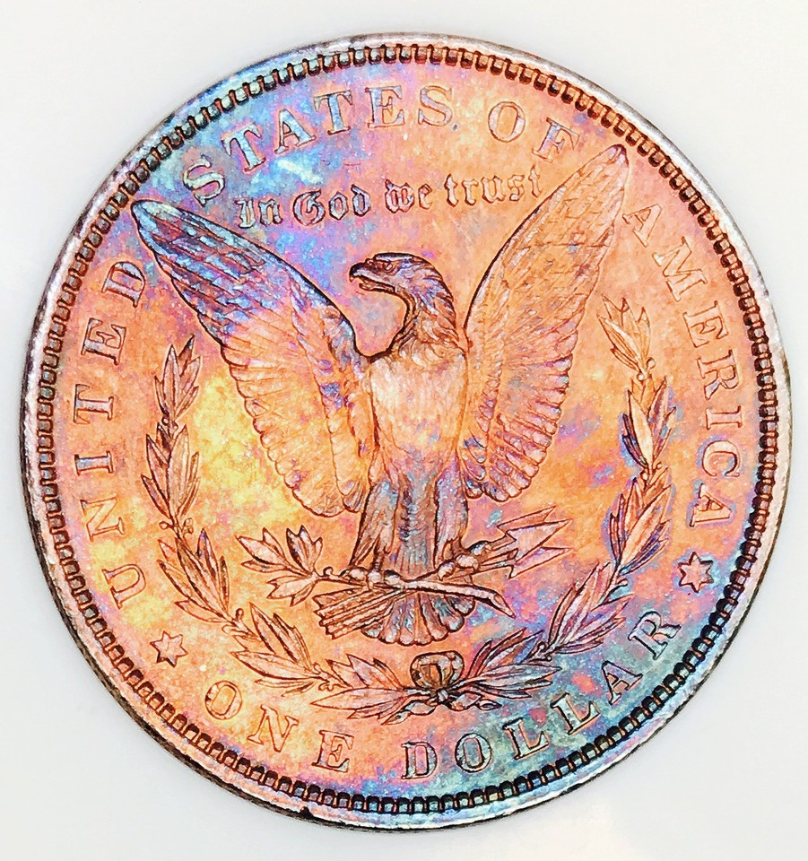 1896 MORGAN DOLLAR! GEM BU+++! OUTRAGEOUS COLOR BOMB!$ SO UNREAL! WOW ...