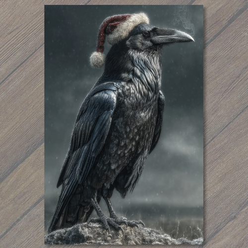 POSTCARD Raven Santa Hat Frost Dark Sky Winter Christmas Majesty | eBay