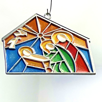 Vintage Christmas Nativity Stained Glass Suncatcher Ornament | eBay