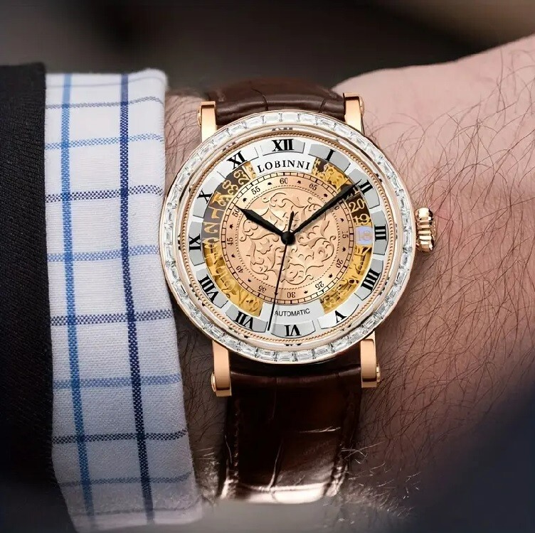 New LOBINNI Men's Watch Rhinestone Luxurious Mechanical Watch - Silver ...