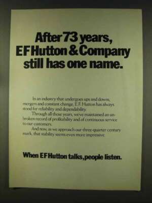 1977 E.F. Hutton Ad - After 73 Years | eBay