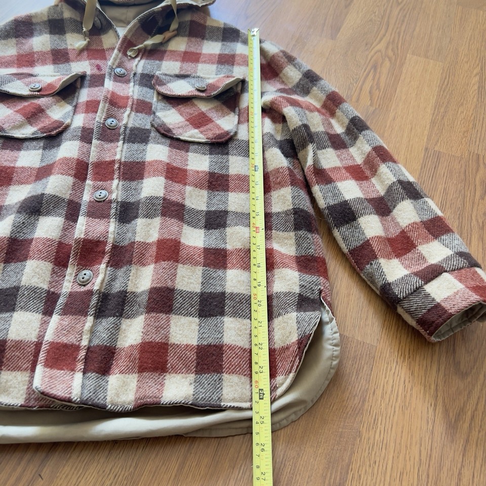 Vintage Woolrich Reversible Jacket Checkered Wool Beige Hooded Vtg ...