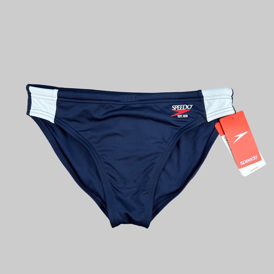 Speedo Men navy blue retro colorblock swim brief Swimwear size 30 32 | eBay
