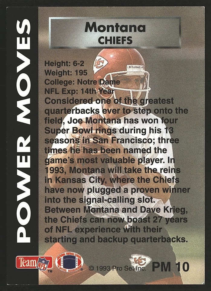 1993 Pro Set Power #PM10 Joe Montana Power Moves | eBay