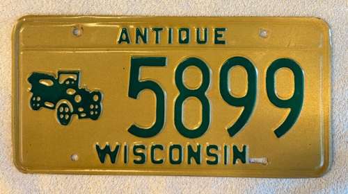 1980 Wisconsin "Antique" License Plate Gold & Green #5899 | eBay