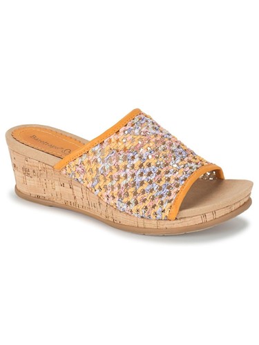 BARETRAPS Womens Gold Cork Heel Flossey Open Wedge Slip On Sandals ...